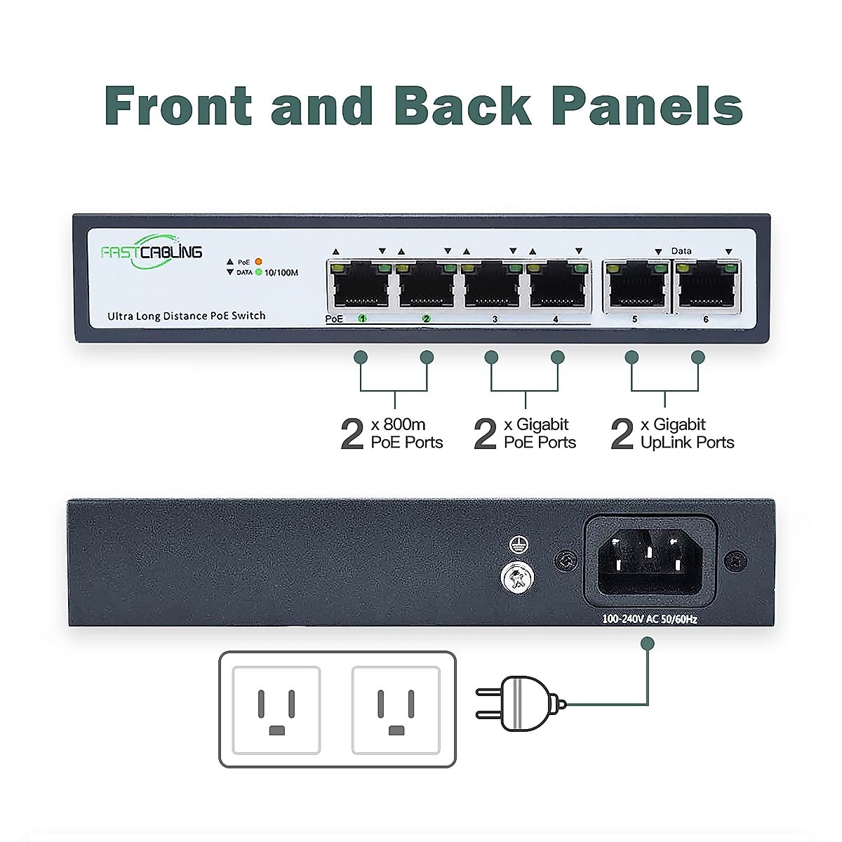 1500ft Long Range PoE+ Switch, PoE Extension with Continuous Run of cat5e/cat6, Fast Ethernet 10/100Mbps, 30W IEEE802.3at/af