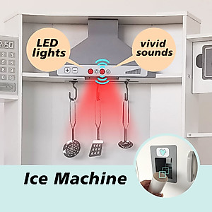 TaoHFE Corner Play Kitchen with Lights&Sounds White Kitchen for Kids Toddler Kitchen Set with Washer Chalkboard Wooden Kitchen Kids Playset with Washing Machine Range Hood Girls boys Gift for Ages 3+