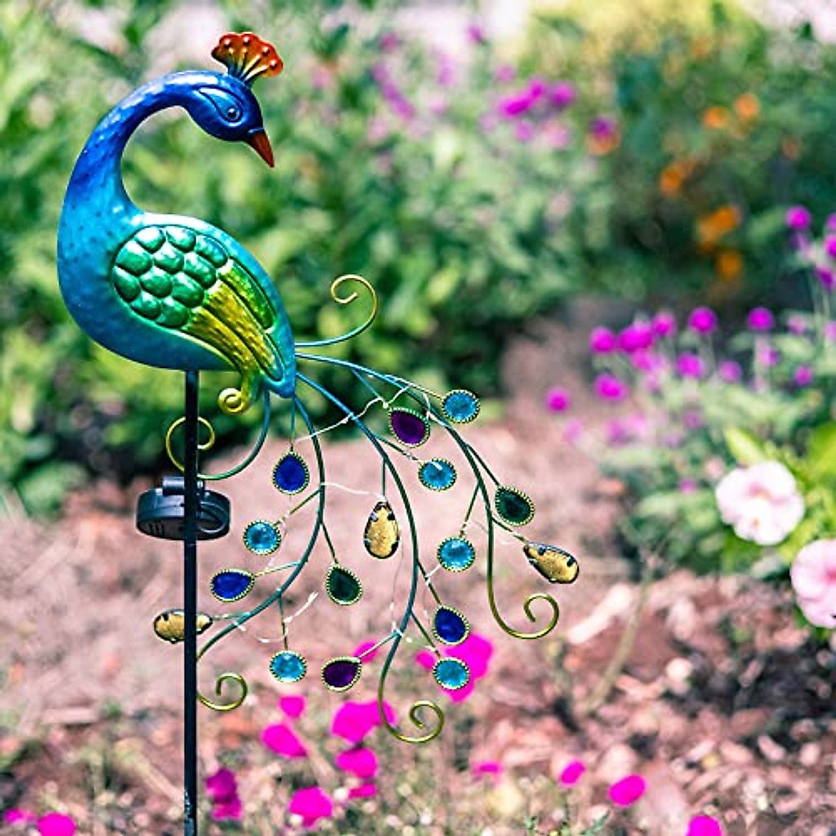 VEWOGARDEN Garden Solar Outdoor Lights, Metal Peacock Solar Garden Lights Stakes - Waterproof Landscape Path Lights for Patio Lawn Yard Decorations (38"*14"*2.5")