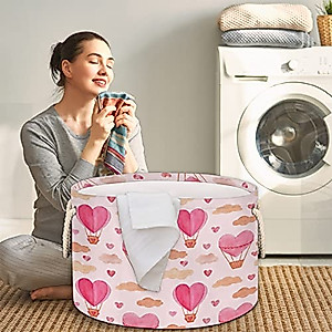 Valentine's Day Heart Pattern (6) Large Round Baskets for Storage Laundry Baskets with Handles Blanket Storage Basket for Bathroom Shelves Bins for Organizing Nursery Hamper Girl Boy