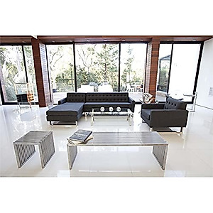 Pangea Home Lux Rectangular Modern Brushed Steel Metal Bench in Silver