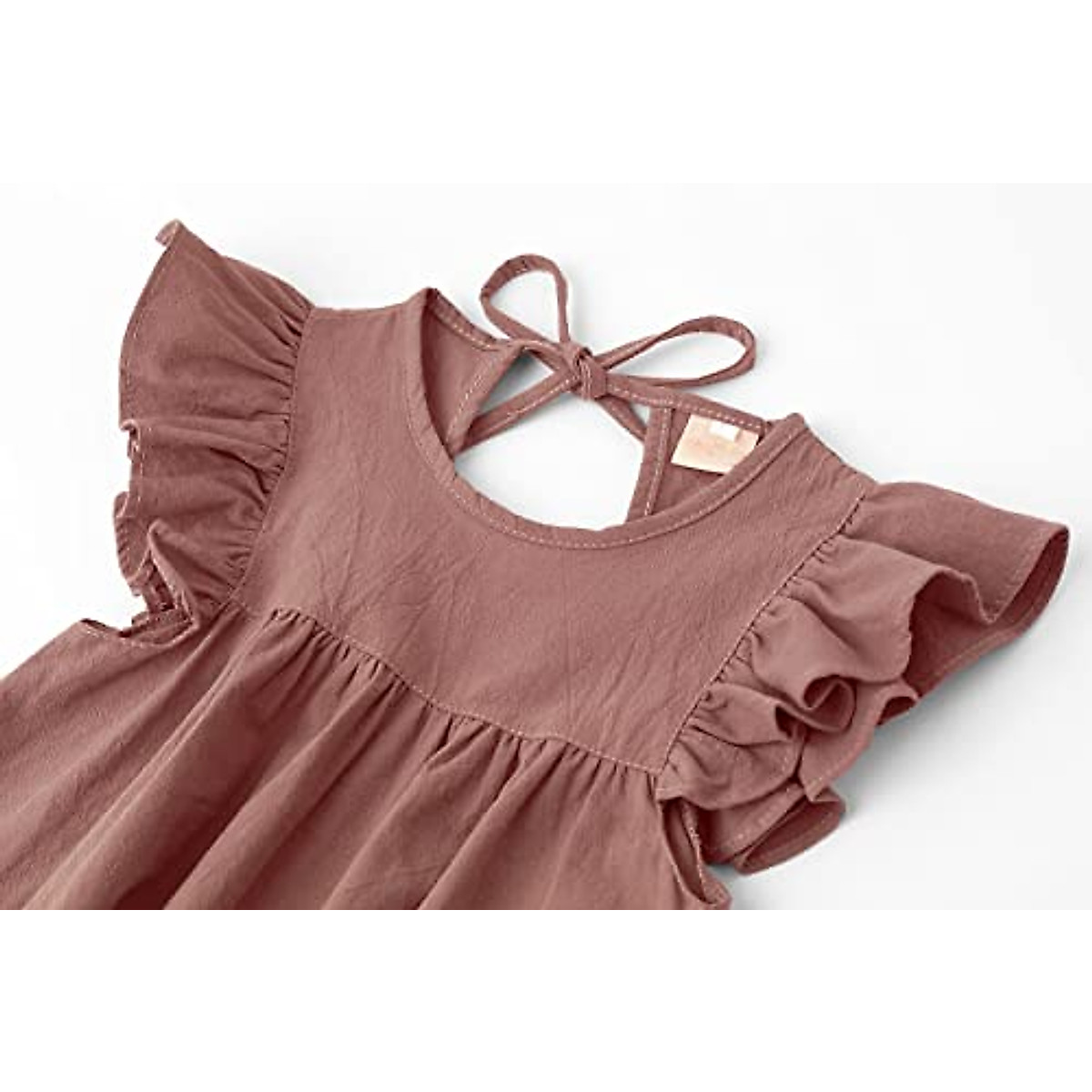 LYXIOF Toddler Baby Girl Cotton Linen Dress Ruffle Sleeve Halter Sleeveless Kids Casual Dresses Dark Pink 90CM