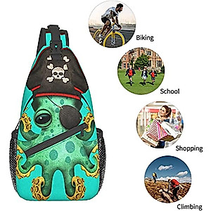 Stylish Chest Sling Bag Cute Green Baby Octopus Pirate,Crossbody Shoulder Backpack Adjustable Chest Bag Lightweight Hiking Casual Daypack for Men Women Outdoor Sports Biking Climbing Shopping