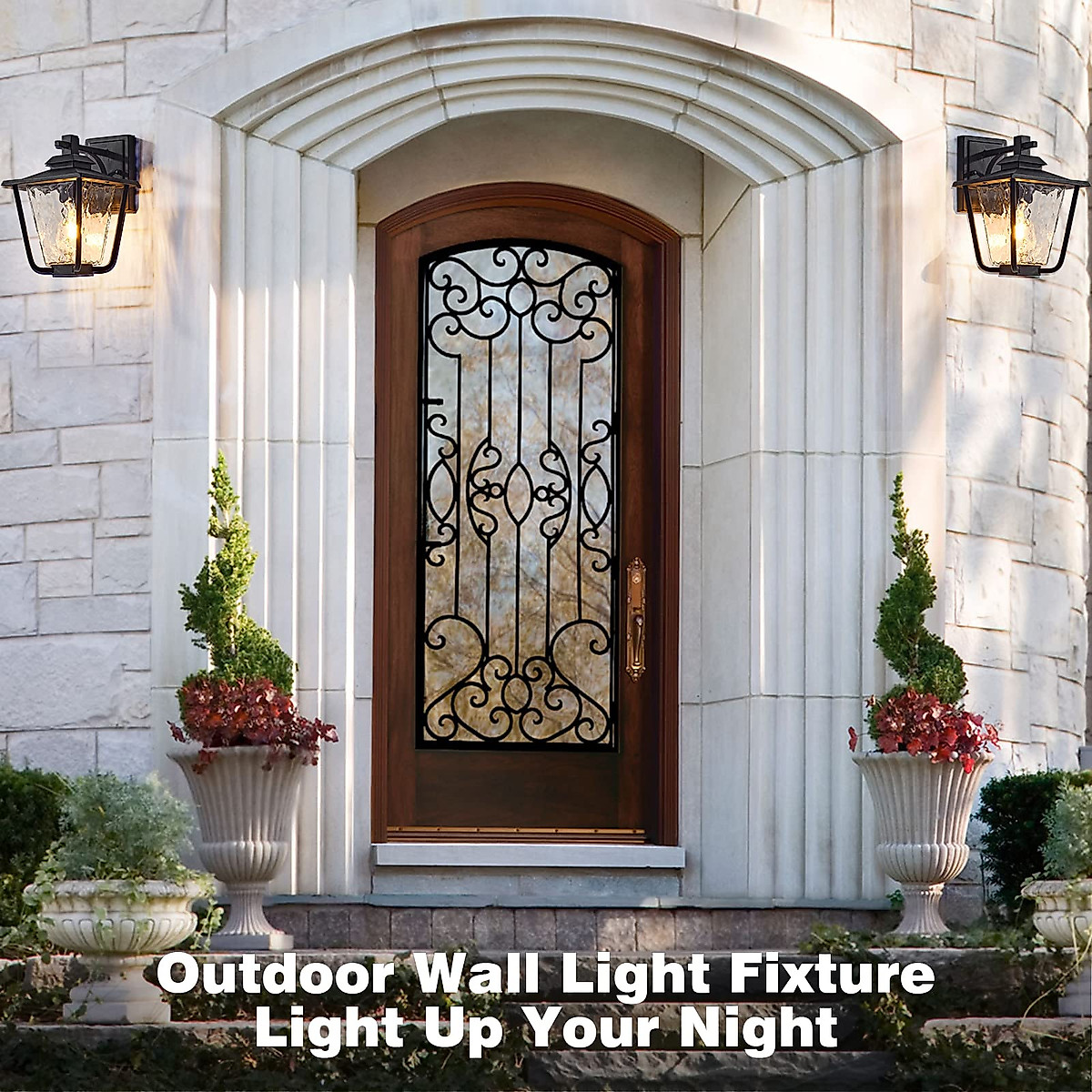 Birsppy pherolion Outdoor Lights for House Exterior Light Fixture Waterproof Outside Lights for House Black with Stone-Patterned Glass Porch Lights Wall Mount for House, Garage, Front Door