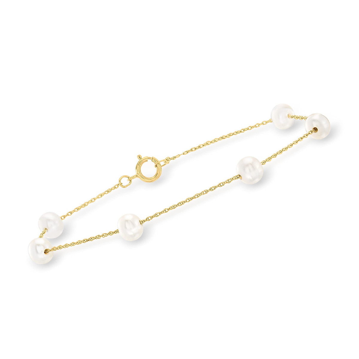 Ross-Simons 5-5.5mm Cultured Pearl Station Bracelet in 14kt Yellow Gold. 7 inches