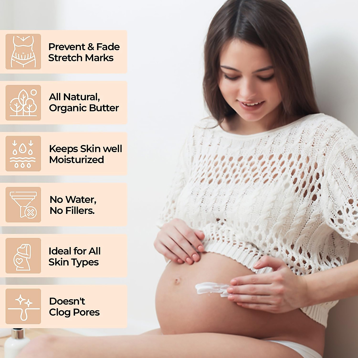 Fearless MaMa Stretch Mark Prevention Belly Butter for Pregnancy - 100% Natural Loaded With Ingredients That Nourish & Moisturize. Stretch Marks & Scars Defense (Unscented)