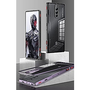 QUIETIP Case Compatible with Red Magic 8 Pro / 8S Pro with Screen Protector,Metal Frame + Clear Tempered Glass Back Cover with Shockproof Camera Protection,Black