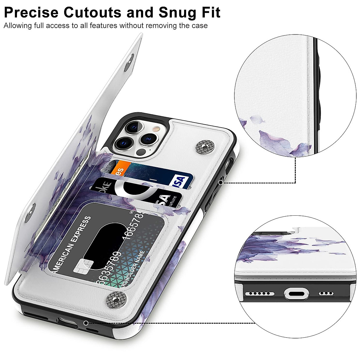 LETO for iPhone 15 Pro Case Flip Folio Leather Wallet - Fashionable Flower Designs - Card Slots,Kickstand - Protective Phone Case for Women and Girls - 6.1" - Blooming Purple Flower