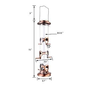 iBorn Metal Bird Feeders Brushed Copper Wild Bird Feeder for Outdoors Hanging All Metal Brushed Copper Finishing 14 Inch 6 Port(Seed is not Included)