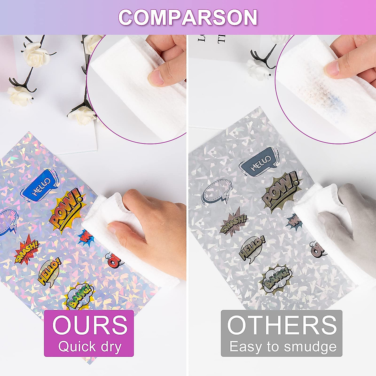 20 Sheets Holographic Sticker Paper for Inkjet & Laser Printer, Printable Vinyl Sticker Paper, Dries Quickly Sticker Paper Waterproof - 8.5x11 inch, Diamond/Rainbow/Dots/Transparent