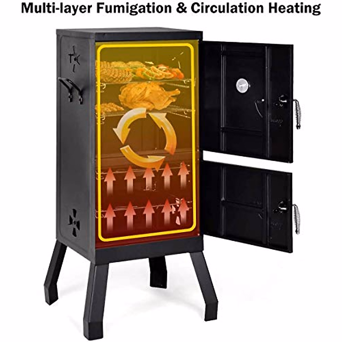 Moccha Smoked Carbon Oven, Vertical Charcoal Smoker, Outdoors Charcoal Barbeque, Iron Structure, Two Layers Design, with Two Chrome-Plated Nets, Two Charcoal Pots, Suitable for Lawn Picnic, Black