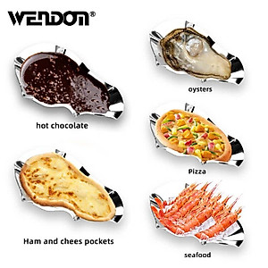 WENDOM 12pcs Oyster Plate Set Grillable Oyster Shells BBQ Oyster Grilling Pan Stainless Steel Reusable with 2pcs Oyster Shucking Knife and Food Tongs