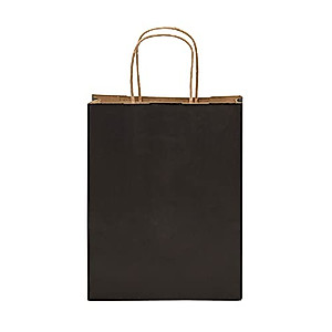 Black Gift Bags - 8x4x10 Inch 100 Pack Small Black Kraft Paper Shopping Bags with Handles, Plain Mini Totes for Small Business, Retail, Boutique Merchandise & Supplies, Birthday Party Gift Wrap, Bulk