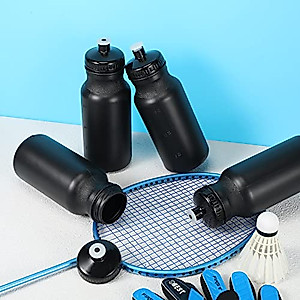 48 Pieces Squeeze Sports Water Bottles 20 oz Reusable Sport Bottle No BPA Plastic with Easy Open Leakproof Push/Pull Spout for Bike, Blank DIY, Black(Black Lid)
