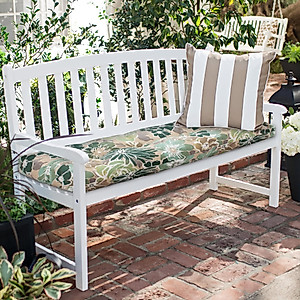 Magpie Fabrics Indoor Outdoor Bench Cushion 42"x18", Non-Slip Tufted Water Resistant Long Seat Pads, Patio Loveseat Cushion for Window, Garden, Swing, Settee - Green Floral