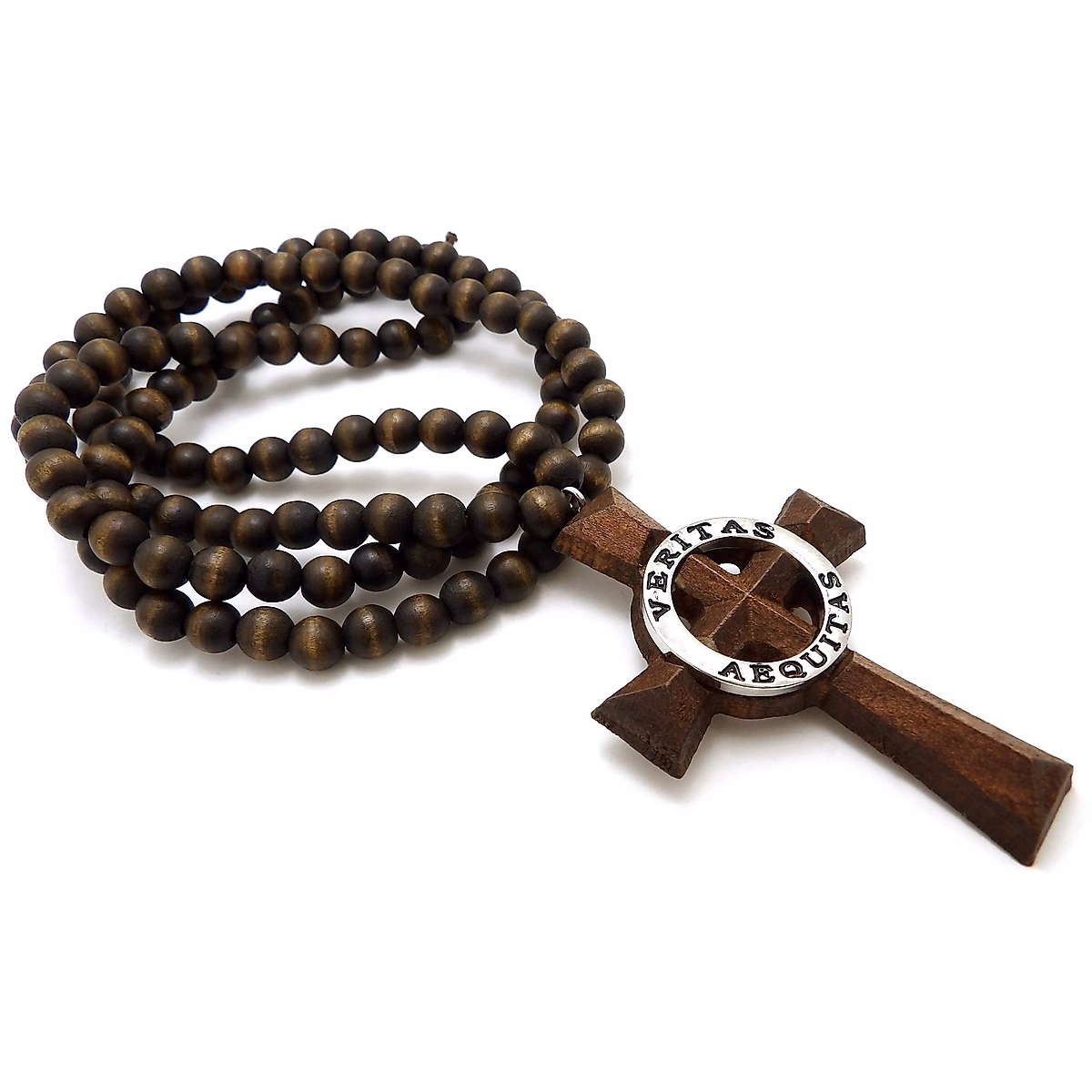 GWOOD Veritas Aequitas Wood Brown with Silver Color with 36 Inch Necklace