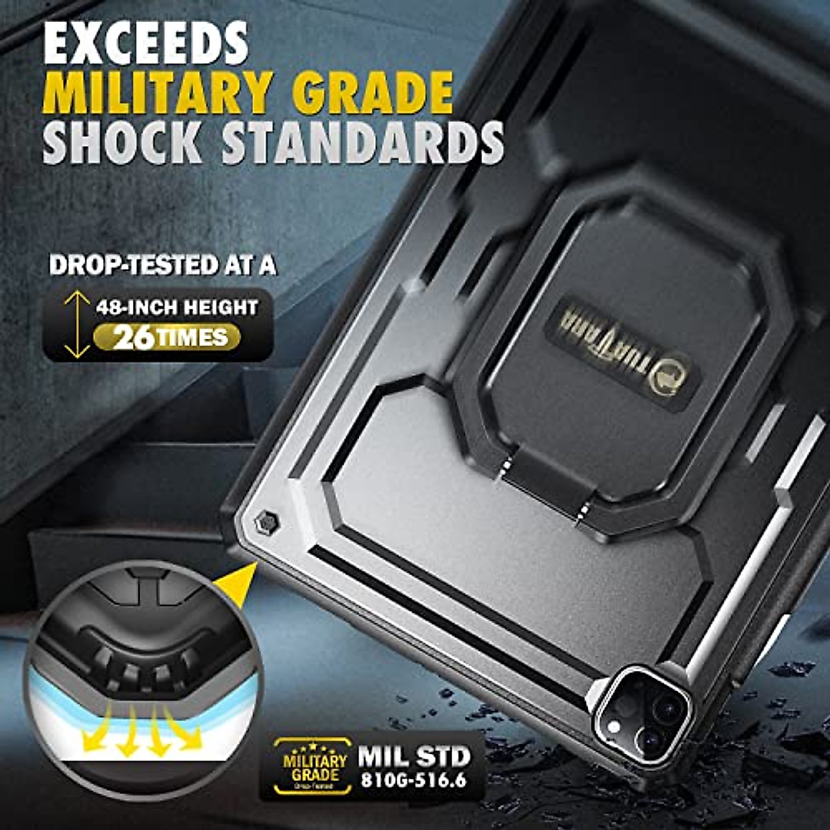 Fintie Case for iPad Pro 11 4th / 3rd Generation 2022/2021, iPad Pro 11 2nd/1st - [Tuatara Magic Ring] 360 Degree Rotating Shockproof Rugged Cover w/Screen Protector, Pencil Holder, Black