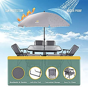 Nice C Outdoor Dining Sets, Patio Furniture Set, 8 Piece Patio Set with Umbrella, Garden Outdoor Furniture Table Set with Tilted Removable Umbrella, Glass Table, and 6 Folding Chairs