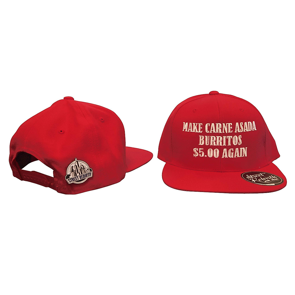 Make Carne Asada Burritos 5 Dollars Again Baseball Cap - Red Trump Parody Hat - Make America Great Again Remix - Funny Political Laugh