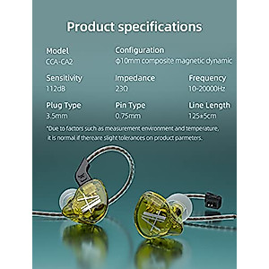 CCA-CA2 Custom-made Subwoofer in-Ear Earphones, HiFI Stereo Lightweight Noise Isolating Sport IEM Wired Headphones/Earbuds/Headsets with Detachable Cable (without Mic, Pomegranate red)