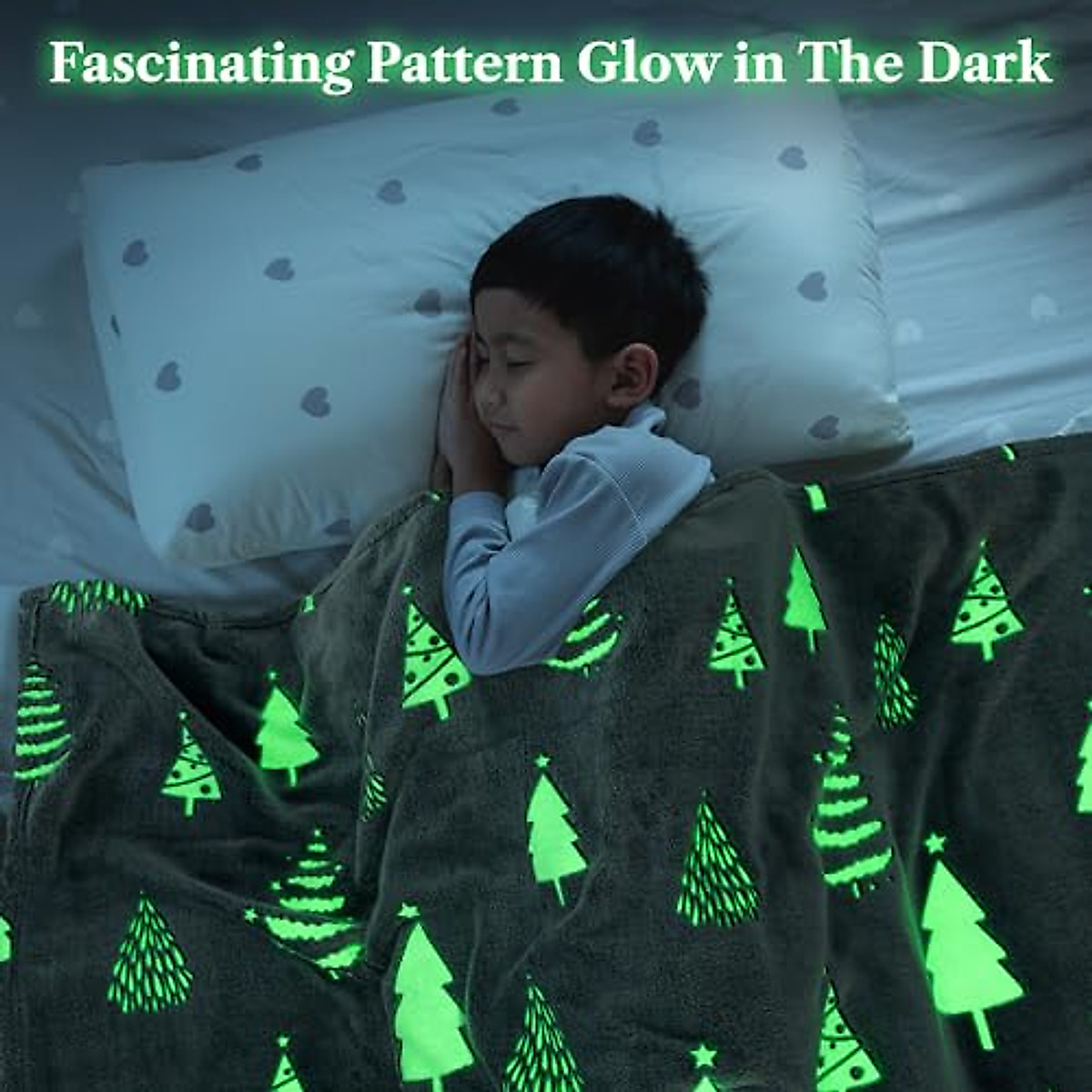 PAVILIA Glow in The Dark Blanket, Christmas Tree Gift for Girls Boys, Toy Blanket for 1 2 3 4 5 6 7 8 9 10 Year Old, Soft Plush Fleece Kids Gift Blanket for Birthday, Christmas, Room Decor, 50x60