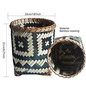 Eaarliyam Wicker Trash Can Wicker Waste Basket Boho Trash Can Round Waste Paper Bin Rubbish Basket Plant Flower Pot for Under Desk Bedroom Bathroom Home Office