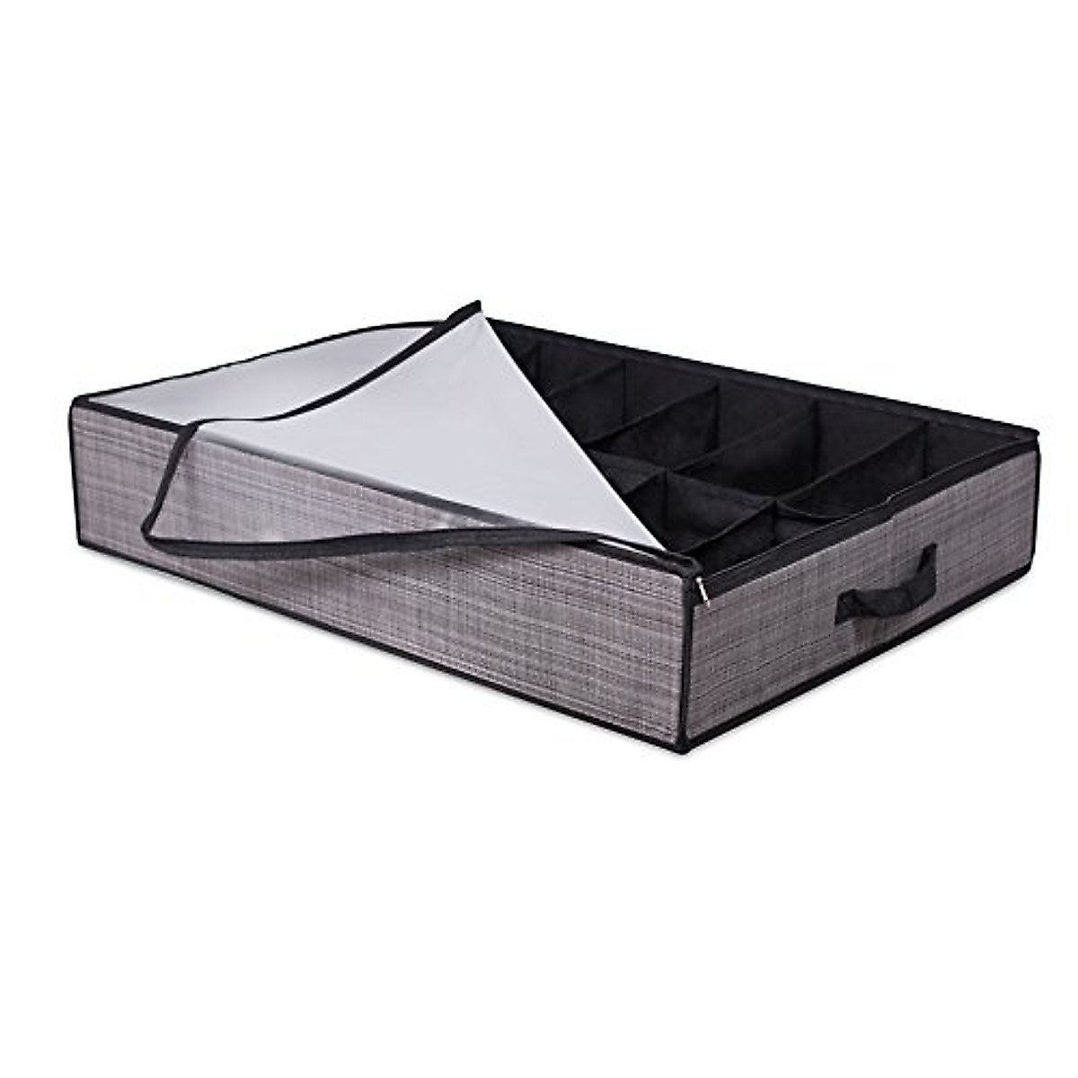 Internet's Best Under the Bed Shoe Storage Organizer - 12 Pair/Pockets - Zipper Closure Clear Cover - Grey