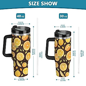 linqin Yellow Grapefruit Dark Vacuum Tumbler Insulated with Lid and Straw 40 oz Water Bottle Wide Mouth Large Coffee Mug for Home, Office or Car