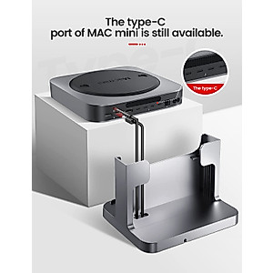 VAYDEER Mac Mini Stand Space Gray ABS Plastic Dock for Mac Mini, 8-in-1 Dock Station Holder with Power Adapter, USB 3.0 Ports/USB Hub for Data Transfer TF/SD Card Reader HDD/SSD Slot Audio Jack