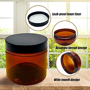 12 oz Amber Plastic Cosmetic Jars Leak Proof Container with Black Lid for Cream, Lotion, Powder, ointment, Beauty Products etc, 6 Pcs.