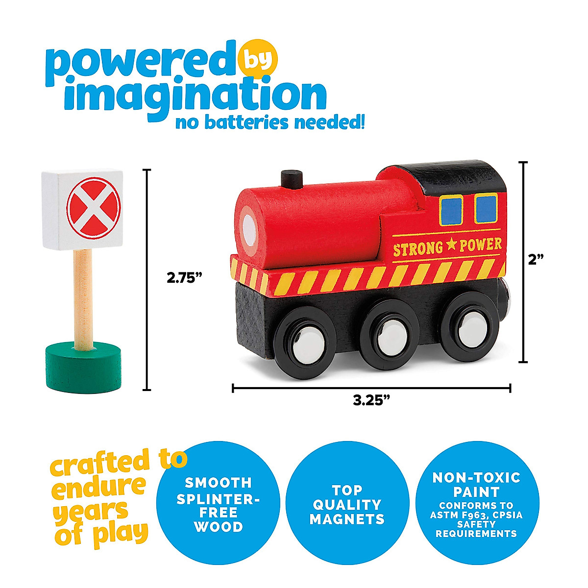 Dragon Drew Wooden Toy Train Tracks | 65 Piece | Tracks, Train, and Street Signs | Fits All Major Toy Brands