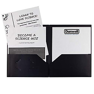 Dunwell Plastic Folders with Pockets - (Black, 3 Pack), 2 Pocket Poly Folders for School, Home or Office, Durable Heavy Duty File Folders, Includes Removable Adhesive Labels