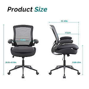 BOJUZIJA Ergonomic Mesh Office Computer Desk Chair,with Flip-Up Arms,Lumbar Support Swivel Computer Task Chair -Black