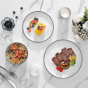 MALACASA Plates and Bowls Sets, 12 Pieces Modern Porcelain Dinnerware Set for 4 White Kitchen Dinner Dining Ware Set wtih Black Rim Ceramic Dishware Dishes Microwave and Dishwasher Safe, Series LUNA