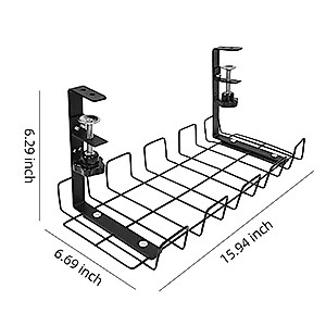 Hippo & Frog No Drill Under Desk Cable Management Tray - Under Standing Desk Cable Organizer,Wire Management Tray,Desk Cable Tray for Office and Home. 1 Rack (Black Wire Tray - 15.94'' (1)