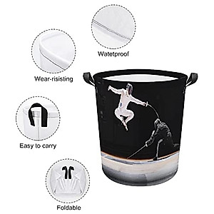 Fencing Sports Large Laundry Basket Hamper Bag Washing with Handles for College Dorm Portable