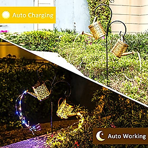 Gunlire 2 Pack Solar Watering Can Lights Garden Decor, Waterproof Hanging Solar Lantern Lights Solar Fairy Lights for Patio, Landscape, Pathway, Flower Bed, Gifts - 8 Modes (Watering Can Lights)
