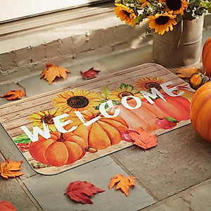 Alishomtll Fall Doormat, Autumn Thanksgiving Decoration Pumpkin Door Mat, Non-Slip and Washable Welcome Fall Decorative Door Mat, Indoor Outdoor 18 x 30 Inch