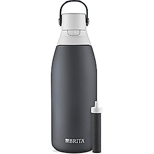 Brita Insulated Filtered Water Bottle with Straw, Reusable, Stainless Steel Metal, Carbon, 32 Ounce