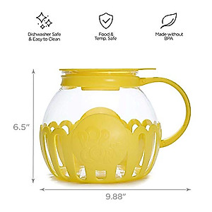 Ecolution Patented Micro-Pop Microwave Popcorn Popper with Temperature Safe Glass, 3-in-1 Lid Measures Kernels and Melts Butter, Made Without BPA, Dishwasher Safe, 3-Quart, Yellow