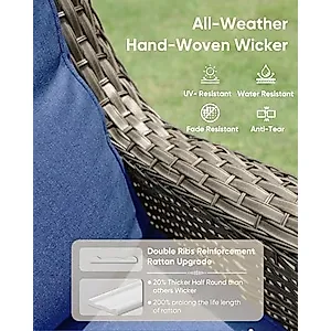 HUMMUH Outdoor Swivel Rocker Wicker Patio Chairs Set of 2, Rattan Rocking Chair Furniture Set (Grey,Blue)