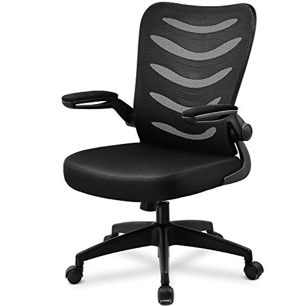 COMHOMA Office Chair Ergonomic Desk Computer Chair with Flip Up Arms Lumbar Support Adjustable Swivel Mid Back for Home Office Black