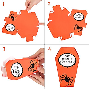 JarThenaAMCS 48Pcs Halloween Candy Coffin Paper Box Pumpkin Spider Treat Box Orange Black Gift Box for Trick or Treat Halloween Party Favor Supplies