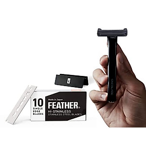 OneBlade Core Safety Razor for Fine Hair - Includes Stand & 10 Premium Japanese Feather Blade Refills - Introductory Level