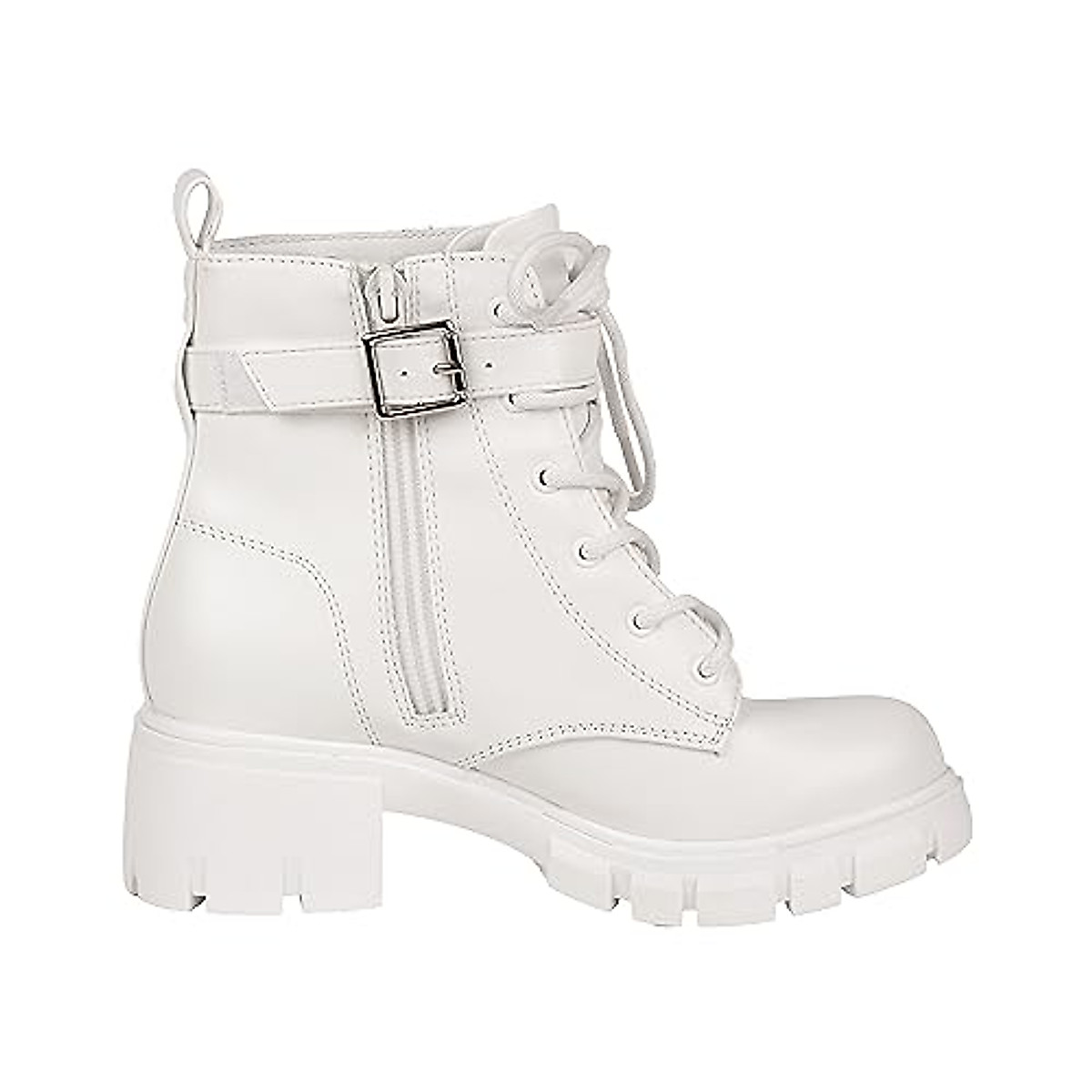 Kassie Daniela ~ Pouch ~ Kids Lug Sole Mid Shaft Chunky Heel Fashion Combat Lace up Bootie W/Side Zipper & Pouch Girl Boots (WHITE, 1)