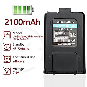 BAOFENG Orignal Extended Battery BL-5 2100mAh High Power Battery Replacement Battery for Two-Way Radio UV-5R BF-F8HP BF-F8RT BF-F8 BF-F8+ UV-5RX3 UV-5RE UV-5RTP R3 MK2 MK3X MK5 Plus Etc