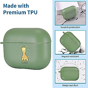 Idocolors Cover Case for Airpods pro, Cute Airpods pro 3 Protective Cover,Soft Silicone Green Case with Keychain Compatible Airpod pro Charging Case 3rd Gen 2019,Cartoon Giraffe