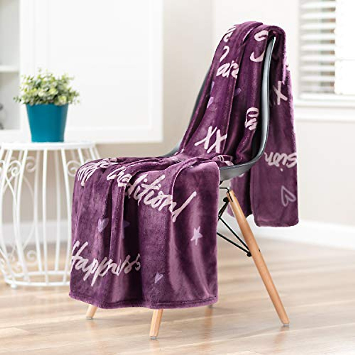 Chanasya Friends Forever Gift Throw Blanket - Super Soft Plush Fleece Laugh Hug Smile Joy Comfort Love Memories Best Friend Forever Gift Throw- for Women Men (50x65 Inches) - Aubergine Blanket