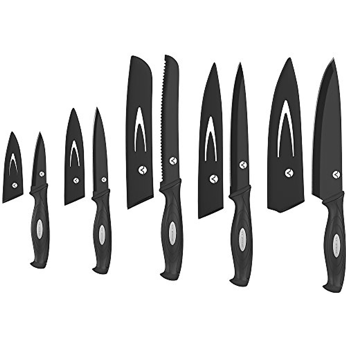 Vremi 10 Piece Black Knife Set - 5 Kitchen Knives with 5 Knife Sheath Covers - Chef Knife Sets with Carving Serrated Utility Chef's and Paring Knives - Magnetic Knife Set with Matching Black Case