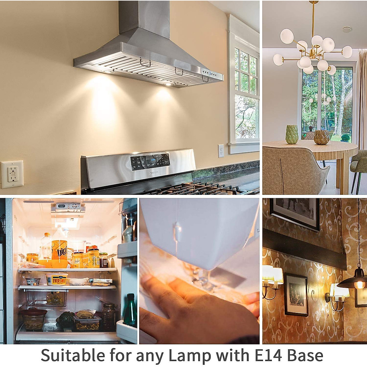 LAOYEBAOHE E14 Cooker Hood Bulbs European Base,Range Hood Light Bulbs AC110V-130V for Refrigerator Cooker Hood Sewing Machine Light (Warm White, 2-Pack)